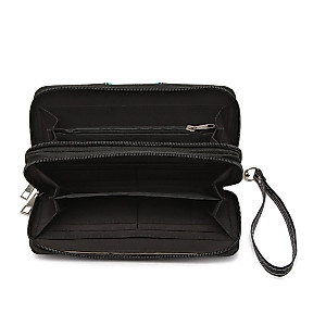 Western Style Spring Butterfly Floral Laser Cut Women Country Wallet Black