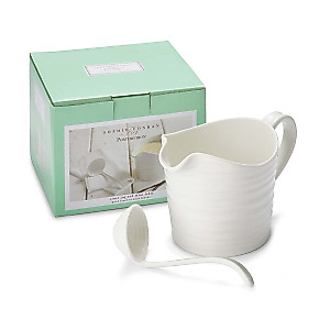 Portmeirion Sophie Conran White Mini Sauce Jug and Ladle Set | 16 Oz Sauce Jug for Gravy and Salad Dressings | Made from Fine Porcelain | Dishwasher Safe