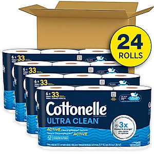 Cottonelle Ultra Clean Toilet Paper with Active CleaningRipples Texture, Strong Bath Tissue, 24 Family Mega Rolls (24 Family Mega Rolls = 132 Regular Rolls) (4 Packs of 6), 353 Sheets per Roll