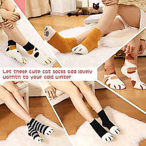 5 Pairs Fuzzy Socks for Women - Warm Cat Socks Fluffy Socks Winter Plush Slipper Socks Cat Socks Women