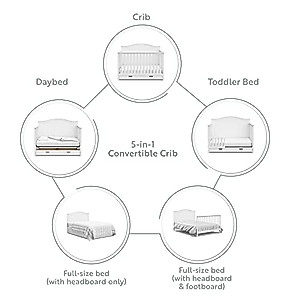 Storkcraft Moss 5-in-1 Convertible Crib with Drawer (White) – GREENGUARD Gold Certified, Crib with Drawer Combo, Includes Full-Size Nursery Storage Drawer, Converts to Toddler Bed and Full-Size Bed