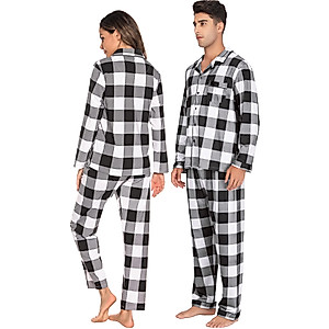 Sexqero Christmas Family Matching Pajamas Set Couples Button Down Sleepwear Loungewear Long Sleeve Plaid Pjs Lounge Set S-XXL