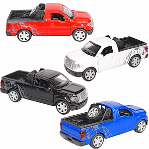 4 Pack Pickup Trucks - Red Blue White Black