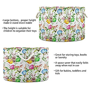 senya Easter Storage Basket Easter Bunny Eggs in Grass Flowers for Toys Clothes Storage Bin Box Laundry Hamper Organizer Bag with Handles