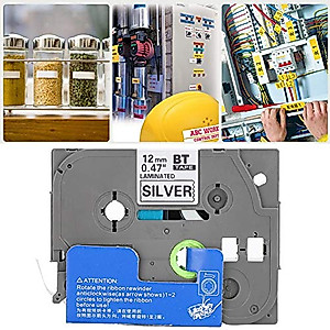 Agatige Compatible Label Tape Replacement for Brother Printer Ribbon Tapes Label Maker Tapes(12mm Black on Matte Silver)