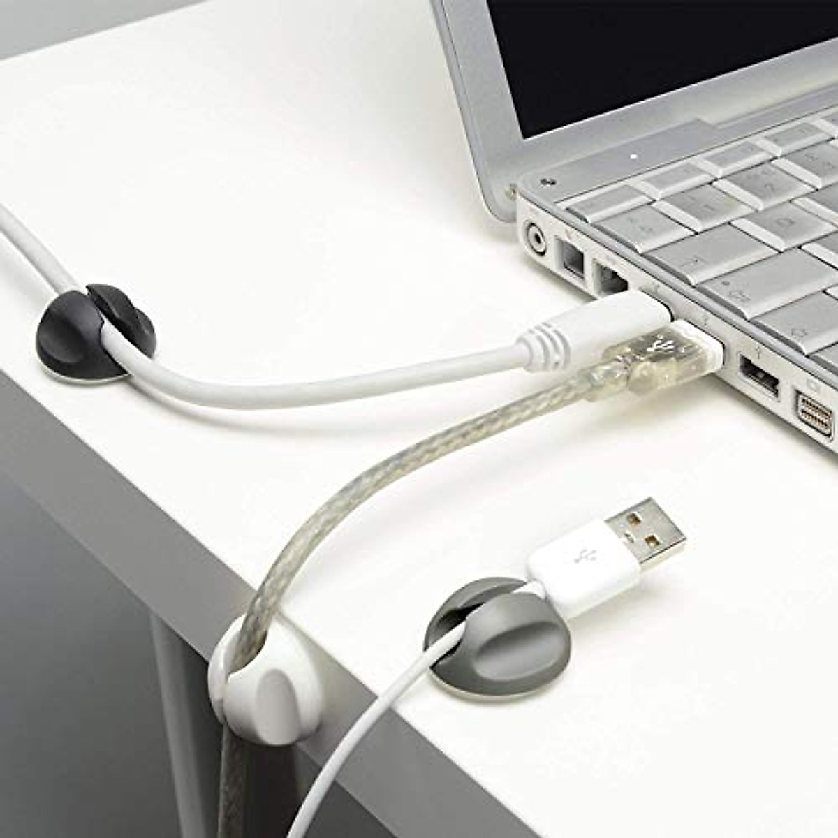 D-Line Cable Tidy Clips - Self-Adhesive - Multipurpose Cord Holder - Cable Tidy Bases 6pk, Black/Gray/White