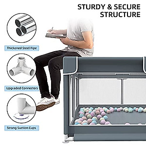 Baby Playpen, 79 x 63 Inches Extra Large Playpen with 50 PCS Ocean Balls, Indoor & Outdoor Kids Activity Center, Infant Safety Gates with Breathable Mesh,Sturdy Play Yard for Babies and Toddlers