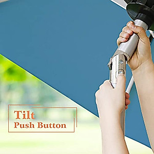 Aok Garden 9 ft Patio Umbrella LED Lighted Outdoor Table Umbrella, Aluminum Pole 8 Ribs Umbrella with Tilt and Crank