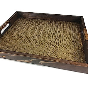 Serving Tray Wooden Handmade Bamboo Oriental Vintage Restaurant Wooden Handcraft 11.5 x 15 Inches