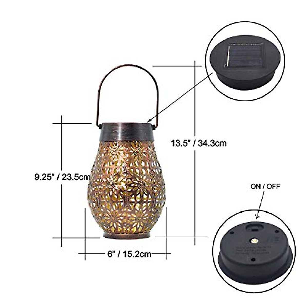 Shengming Daisy Design Super Big & Bright Lantern Hanging Garden Outdoor Solar Lights Metal Waterproof LED Table Lamp Decorative (Oval Shape) l
