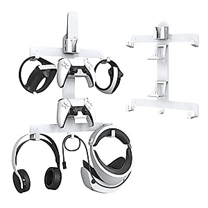 PS VR2 Wall Mount Kit, All in One Solid Metal Wall Mount Kit for PS VR2 Headset, PS VR2 Controllers, PS5 Controllers, PS5 Headphone and PS5 Media Remote - White