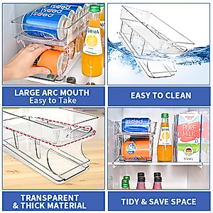 2-Layer Auto Rolling Beverage Can Organizer, Soda Can Organizer for Refrigerator Pop Can Organizer Dispenser Holder for Beer, Transparent Plastic Containers