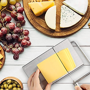 zanmini Cheese Slicer, Stainless Steel Cheese Cutter with Accurate Size Scale, Wire Cheese Slicer for Cheese Butter, Equipped with 4 Replaceable Cheese Slicer Wires
