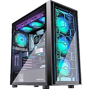 MUSETEX ATX PC Case 4 PWM ARGB Fans Pre-Installed, Mid Tower Gaming PC Case, Double Tempered Glass Tower Computer Case, USB 3.0 x 2, Black, G08