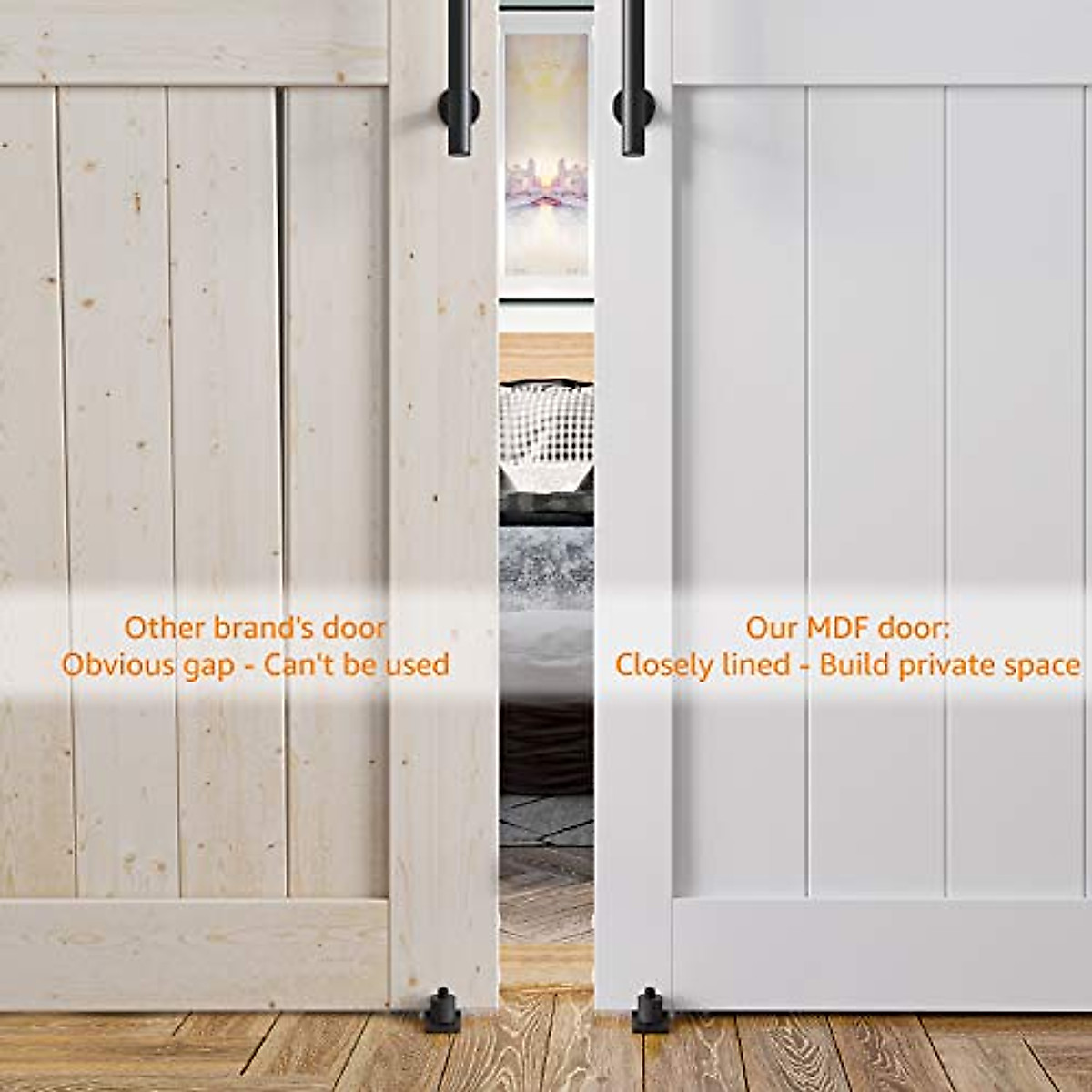 YiHICO 32 x 84in Solid MDF Barn Door(Predrilled & Unassembled Door Panels), with Whole 6ft Sliding Door Hardware Kit, 12in Handle Kit and 2 Floor Guides, PVC Waterproof Coating - White - H Frame