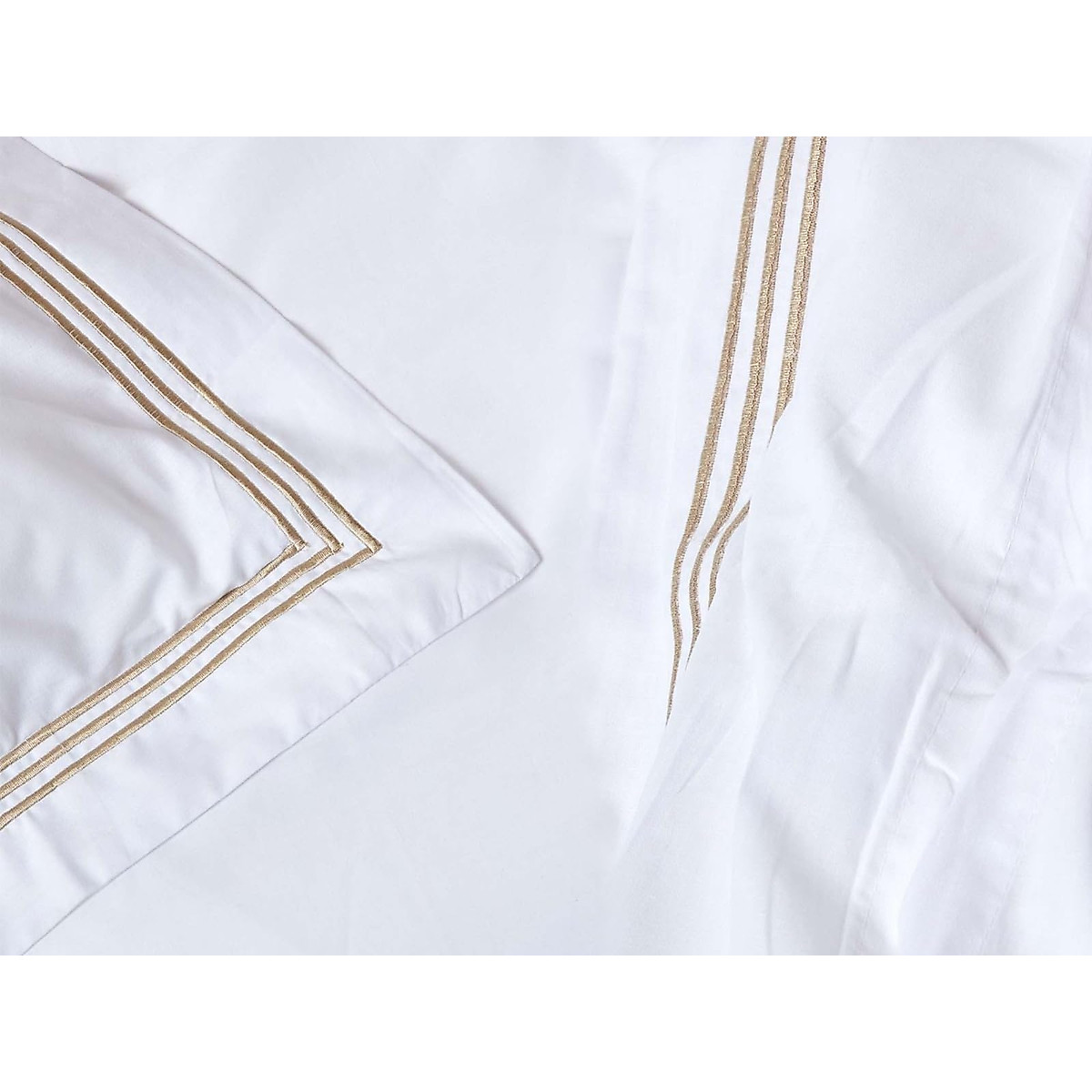 Duvet Cover Set Queen 600 TC Luxury Soft Brushed 3pcs with Elegant 3-Line Embroidery 1Duvet Cover & 2Pillow Sham with Zipper Closure, for All Seasons Taupe Solid by Americancomfy