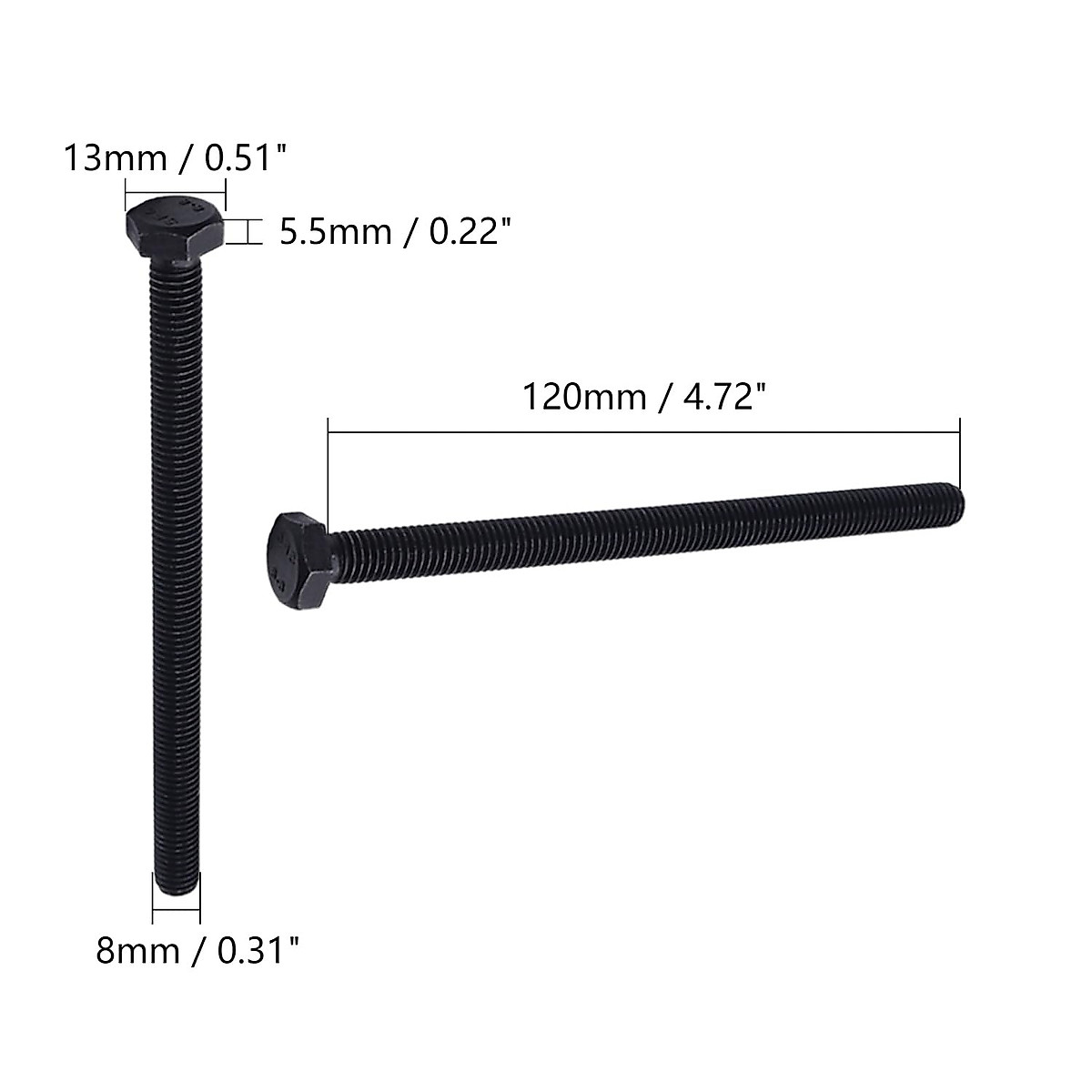 Aicosineg M8 x 120mm Carbon Steel Grade 8.8 External Hex Head Screw Bolts Metric Thread Hexagon Bolts Fastener for Hardware Furniture Machinery Black 10pcs