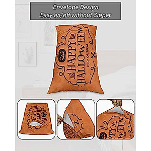 Edwiinsa Halloween Pillow Covers King Standard Set of 2 Bed Pillow, Trick or Treat Fall Pumpkin Orange Plush Soft Comfort for Hair/Skin Cooling Pillowcases with Envelop Closure 20''x36''