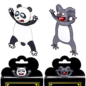 Whaline 3D Cartoon Animal Bookmark 2 Pieces Squashed Land Animals Bookmark Wacky Bookmark Palz, Cute Book Mark Panda Koala Cute Reading Bookmark Back to School Gift for Students
