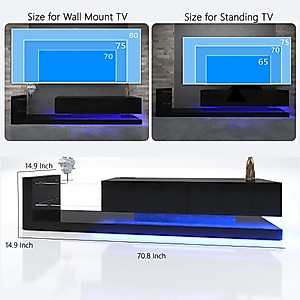 BAMACAR Black TV Stand For 80 75+ 75 70 Inch TV, Black TV Console For 75+ Inch TV, Entertainment Center For 75 75+ 80 Inch TV Stands For Living Room 75 75+ 80 Inch, LED TV Stand 80 75 70 Inch TV Table
