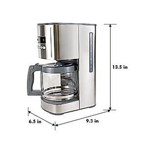 Kenmore Aroma Control Programmable 12-cup Coffee Maker, Stainless Steel with Glass Carafe, LCD Display, Reusable Cone Filter, and Charcoal Water Filter