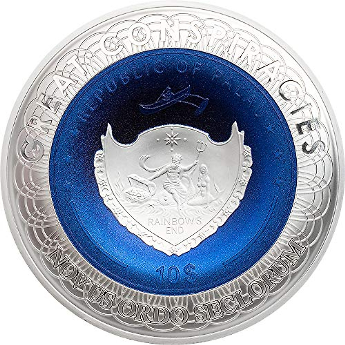 2019 DE Great Conspiracies PowerCoin Flat Earth 2 Oz Silver Coin 10$ Palau 2019 Proof