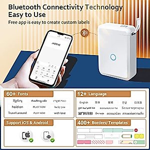 JADENS Label Maker Machine with Tape, D110 Portable Bluetooth Label Printer for Storage, Shipping, Barcode, Mailing, Office, Home, Organizing, Sticker Maker Mini Label Maker with Multiple Templates