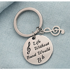 BEKECH Music Gifts Life Without Band Would B Flat Keychain with Musical Note Charm Treble Clef Jewelry Gift for Musician Music Teacher Music Lover (silver)
