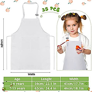 Handepo 35 Pcs Children Artists Aprons with Pockets Adjustable Chef Apron Kids Painting Aprons for Cooking Kitchen Grilling Painting (White, Age 7-13)