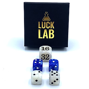 Luck Lab Backgammon Pearl Dice Set - 22 mm Doubling Cube Plus Four 16 mm Dice with Bonus Bag, Blue/White Marbelized
