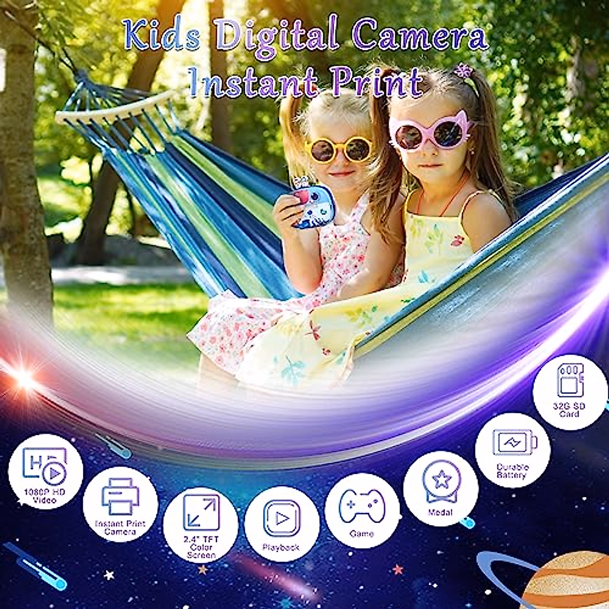 Acadia Kids Camera Instant Print, 12MP Selfie Camera for Kids Instant Print 2.4" Screen 1080P Ink Free Print Camera for Kids Christmas Birthday Gifts for Girls Boys Aged 3 4 5 6 7 8 9 10(Blue)