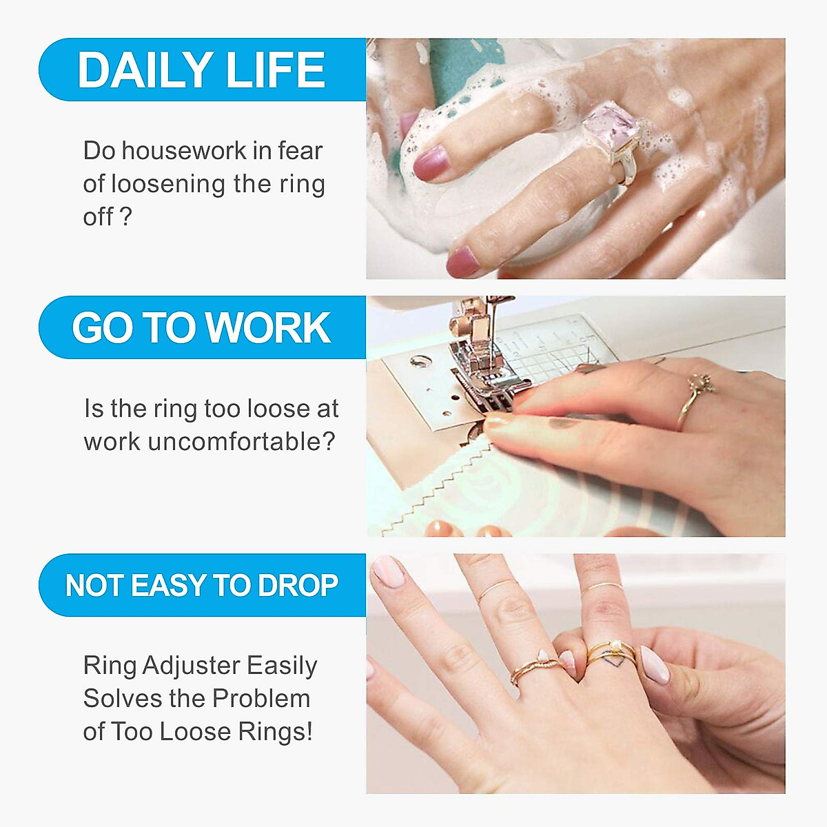 AdnesUSA Invisible Ring Size Adjuster - 12 Pack, 4 Sizes - for Loose Rings,Clear Invisible Ring Resizer Fit Any Ring Guard,Transparent Jewelry Sizer Spiral Silicone Tightener