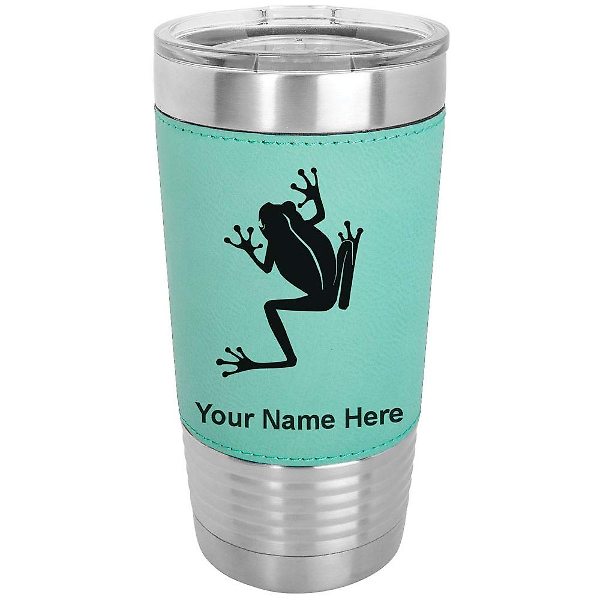 LaserGram 20oz Vacuum Insulated Tumbler Mug, Tree Frog, Personalized Engraving Included (Faux Leather, Teal)