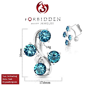 Forbidden Body Jewelry Surgical Steel Reverse Mount Sexy Aqua Gemmed Vine Belly Button Ring