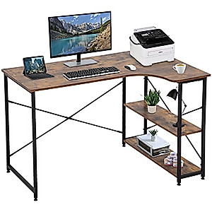 PayLessHere 47" Computer Desk Writing Bookshelf, L-Shaped Simple Modern Study Desk Laptop Table Workstation for Home Office, Easy Assembly, Dark Brown