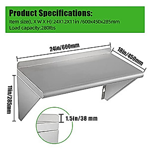 BouPower Stainless Steel Wall Shelf, 18'' x 24'', [NSF Certified] 230 lbs Load Heavy Duty Commercial Wall Mount Shelving, Metal Kitchen Rack for Restaurant, Home, Kitchen, Hotel, Laundry Room, Bar