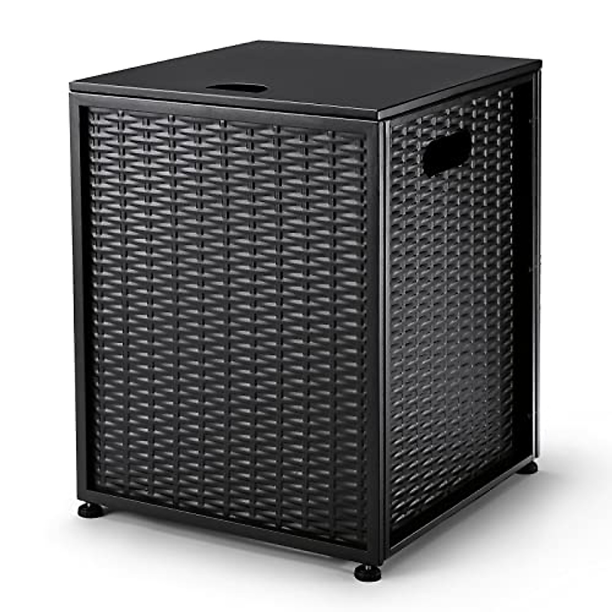 EMBRANGE Propane Metal Tank Cover Table for Gas Fire Pits, Hides Any Standard 20lb Propane Tanks, 16-inch Hideaway Table with Side Handles, Black