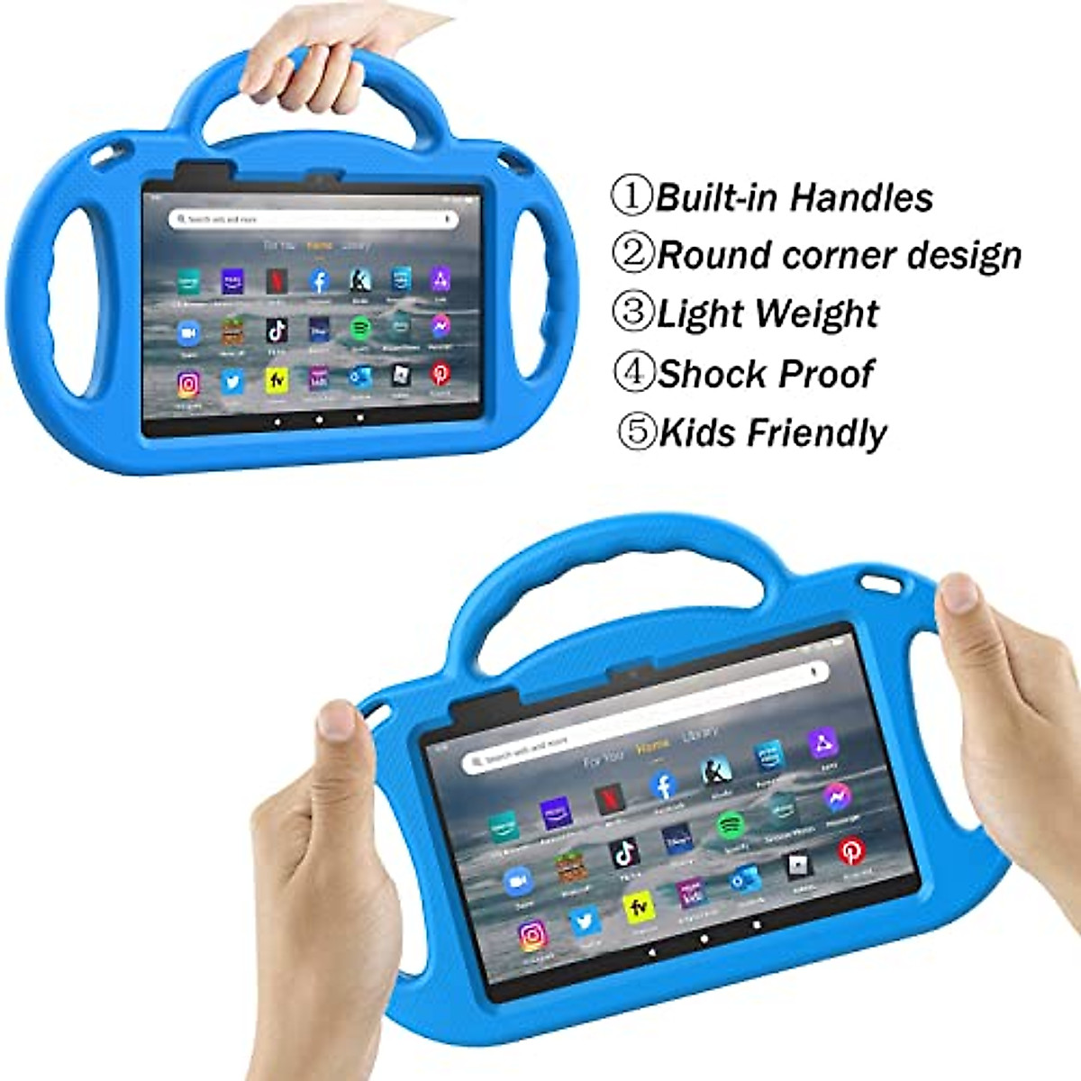 LTROP All-New Fire 7 Tablet Case (12th Generation, 2022 Release), Fire 7 Tablet Case for Kids, with Shoulder Strap, Shockproof Child-Proof Bumper Cover Case for Fire 7 2022 Tablet (7” Display), Blue