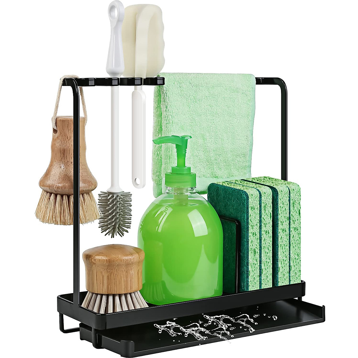 Kitchen Sink Organization, Dish Cloth Holder, Kitchen Sink Caddy, Dish Rag Holder (Black)