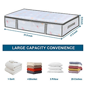 4 Packs Under Bed Storage Containers Bins, Humid-Proof Plastic Underbed Storage Bins, Closet Organizers and Clothes Storage Bags, Under the Bed Blanket Storage with Handles for Clothes,Bedroom