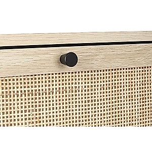 Yoluckea Rattan Shoe Cabinet, Shoe Cabinet Rack with Natural Rattan Weave Doors Design and 3 Flip Down Drawers, Narrow Shoe Cabinet with Metal Legs, Freestanding Wood Shoe Organizer (Light Brown2)