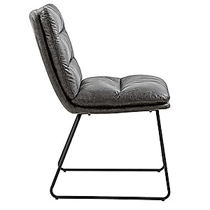 FurnitureR 2PCS Modern Luxury Comfortable Vintage Suede Faux Leather Upholstered Seat Armless Side Sturdy Metal Legs Living Room Dining Chair, Grey