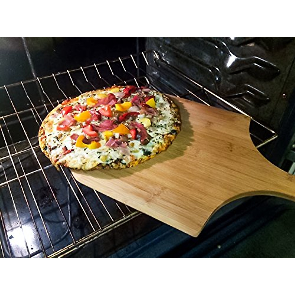 Camco Bamboo Pizza Peel, Charcuterie with Handle - Pizza & Bread Serving or Baking Board | Cutting Board & Serving Tray for Fruit, Vegetables and Cheese - (53000)