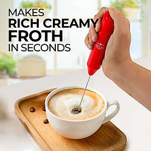 Zulay FrothMate Powerful Milk Frother for Coffee - Portable & Compact Handheld Foam Maker for Lattes, Cappuccinos, Matcha, Hot Chocolate - Milk Foamer Frother - No Stand Electric Whisk (Cherry Red)