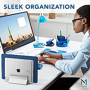 Mata1 Vertical Laptop Stand (Silver), Aviation-Grade Aluminum Not ABS Plastic to Dissipate Heat & Protect Your Devices, Adjustable w/ Lock Rings & Anti-Slip Dock Compatible w/ All 7-17.3 inch Devices