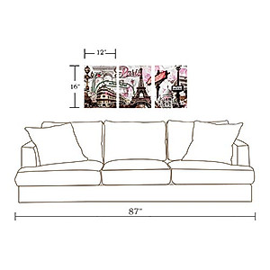 Decor MI Paris Canvas Wall Art Pink Eiffel Tower Paris Decor for Bedroom Canvas Print Wall Art Girls Romantic French Cityscape Framed Print Oil Paintings Living Room Bathroom Kitchen 12x16inch 3 Piece