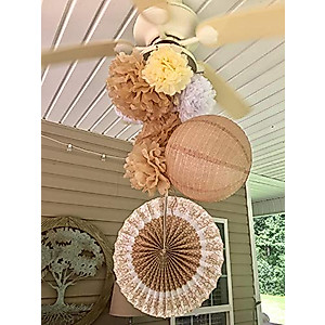12PCS Mixed Cream Tan Brown White Paper Flowers - Fluffy Tissue Paper Pom Poms - Hanging Flower Ball for Baby Shower Decorations, Wedding Decor, Birthday Party Celebration