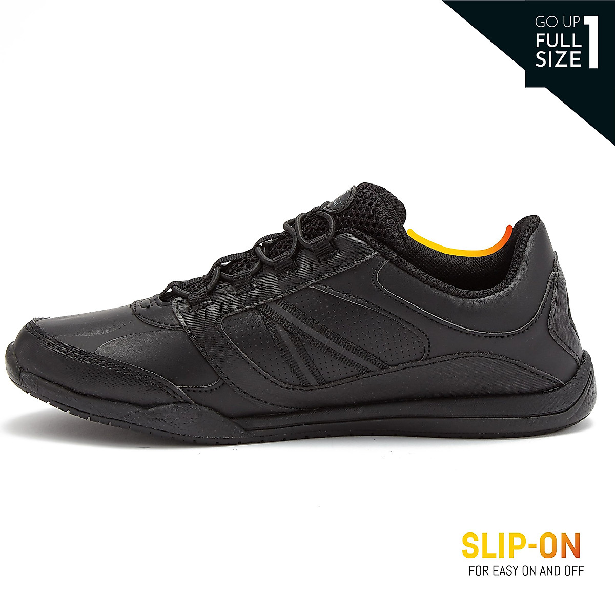 Avia Women's Avi-Focus Comfort Slip On Shoes for Work, Nursing, Restaurants, & Walking Food Service, Black/Metallic Iron Grey/Chrome Silver, 7.5 Wide