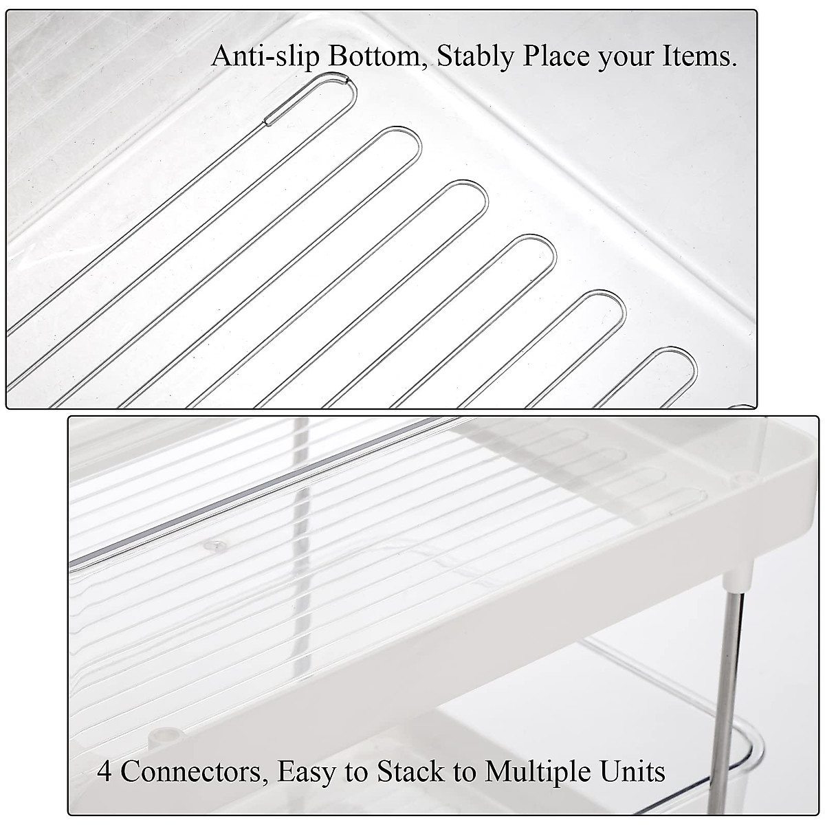 Hacaroa 2 Tier Sliding Basket Drawer Organizer with Handles, Pull Out Under Sink Organizer Shelf, Stackable Slide-out Storage Bins for Cabinet, Kitchen, Bathroom, Office, Clear
