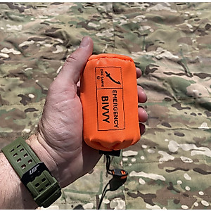 Emergency/Survival Bivvy Bag - Mylar Sleeping Bag, Survival shelter, Reflects 90% Body Heat, Hiking, Camping, Outdoors, Fishing, Hunting, overlanding, Scouts, Ripstop Carry Bag w/Whistle (Orange)